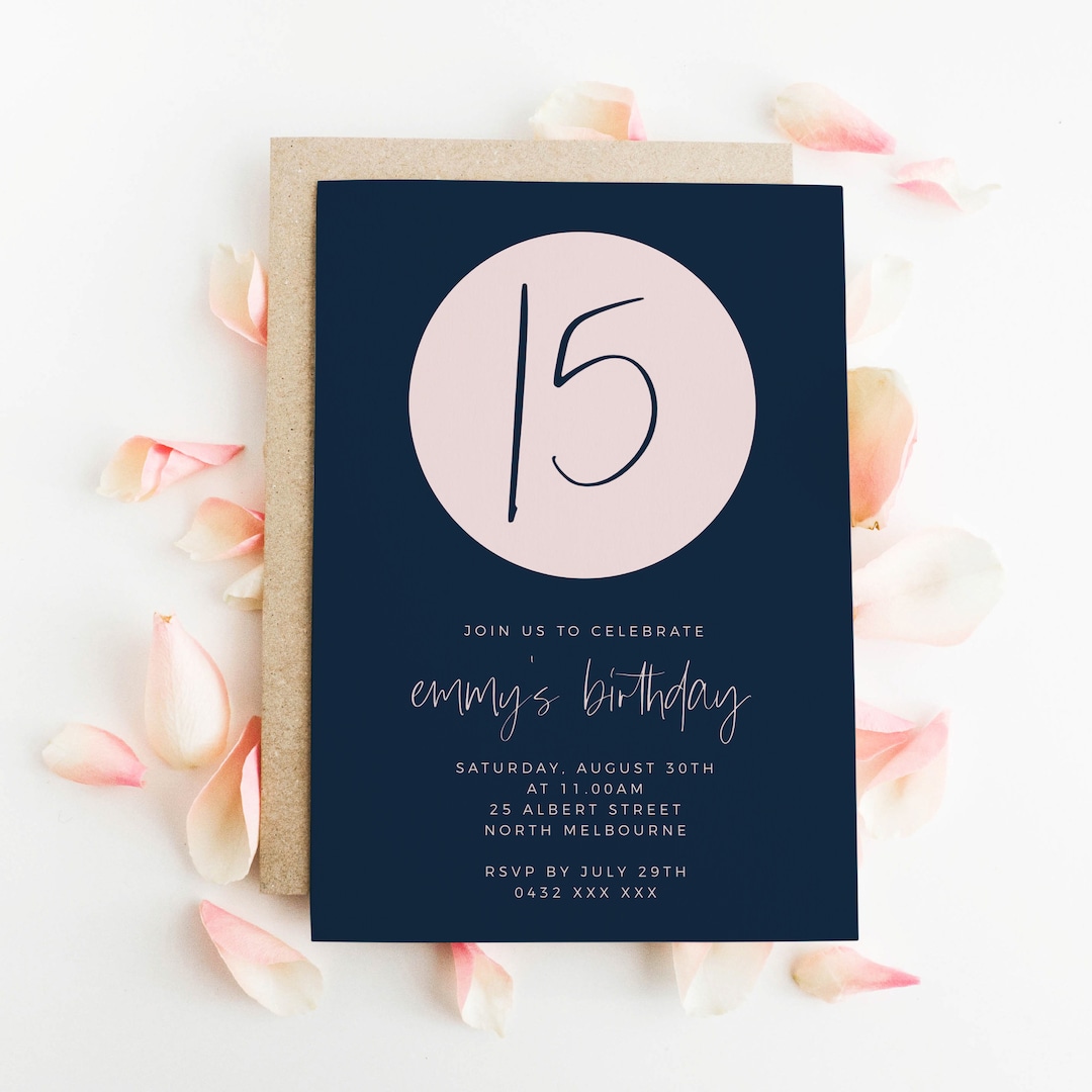 Editable Navy Blue 15th Birthday Party Invitation Download Printable ...