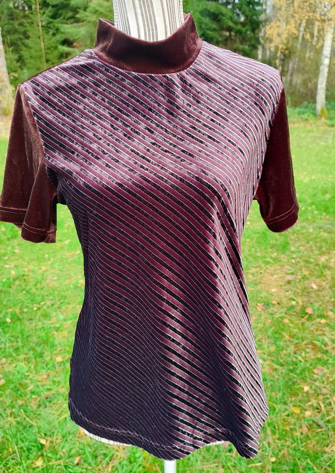 Vintage Womens High Neck, Velour Top for Cristmas, Warm Velvet Sweater ...