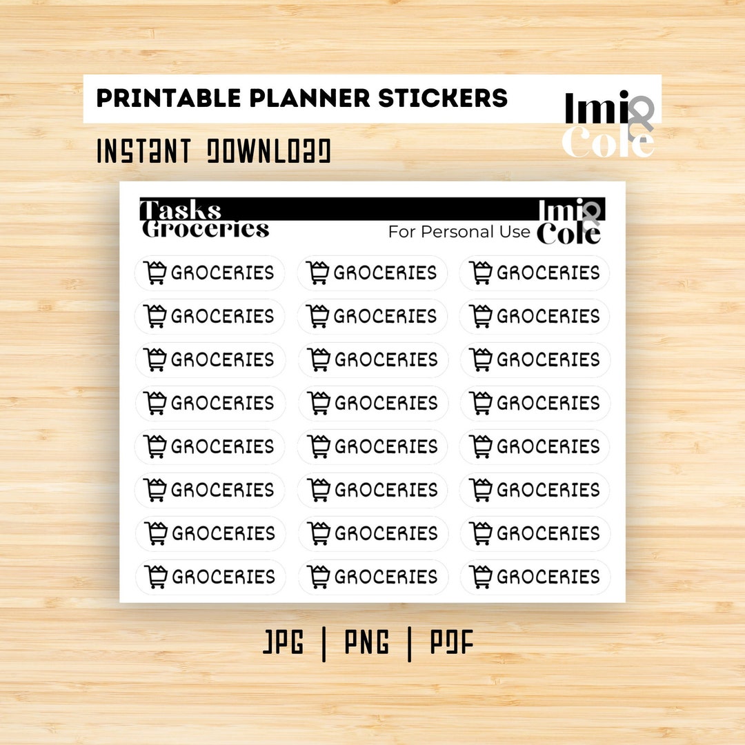 Printable Stickers | GROCERIES Mini Icon + Script - Etsy