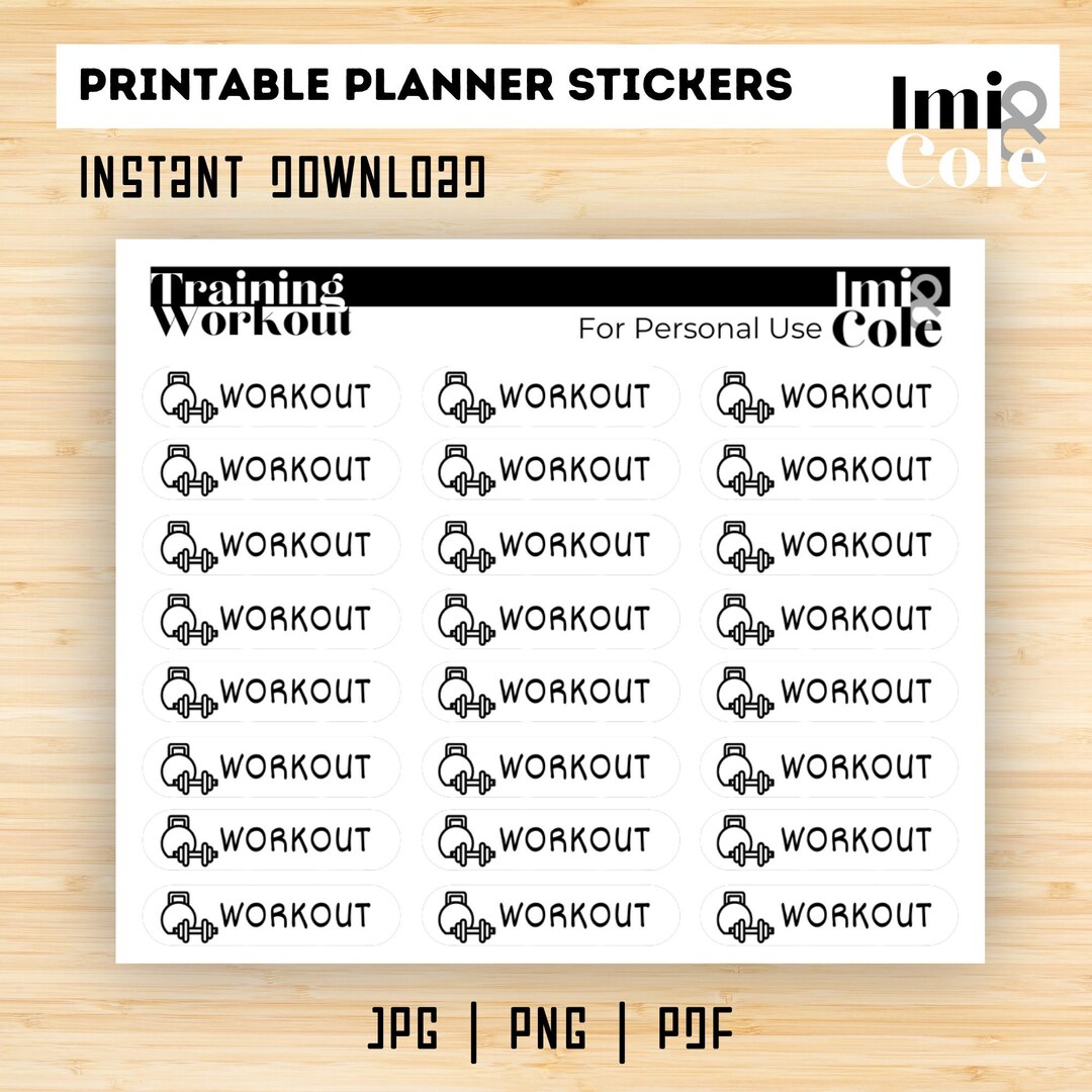 Printable Stickers WORKOUT Mini Icon Script - Etsy