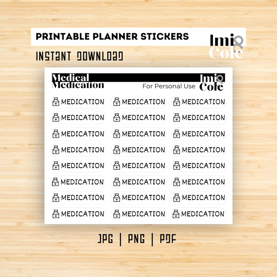 Printable Stickers | MEDICATION Mini Icon + Script - Etsy