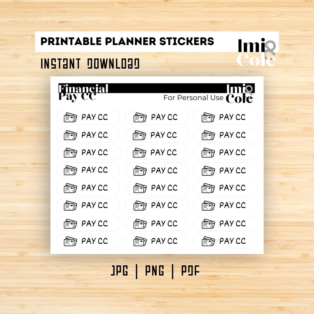 Printable Stickers | PAY CREDIT CARD Mini Icon + Script - Etsy