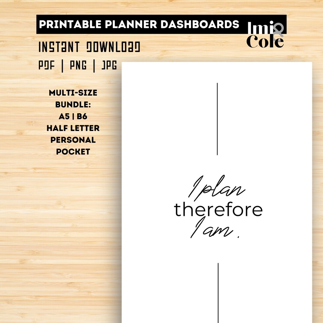 Printable Dashboard | I Plan Therefore | Multi Size Bundle - Etsy