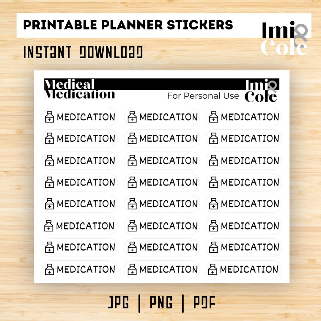 Printable Stickers MEDICATION Mini Icon Script - Etsy