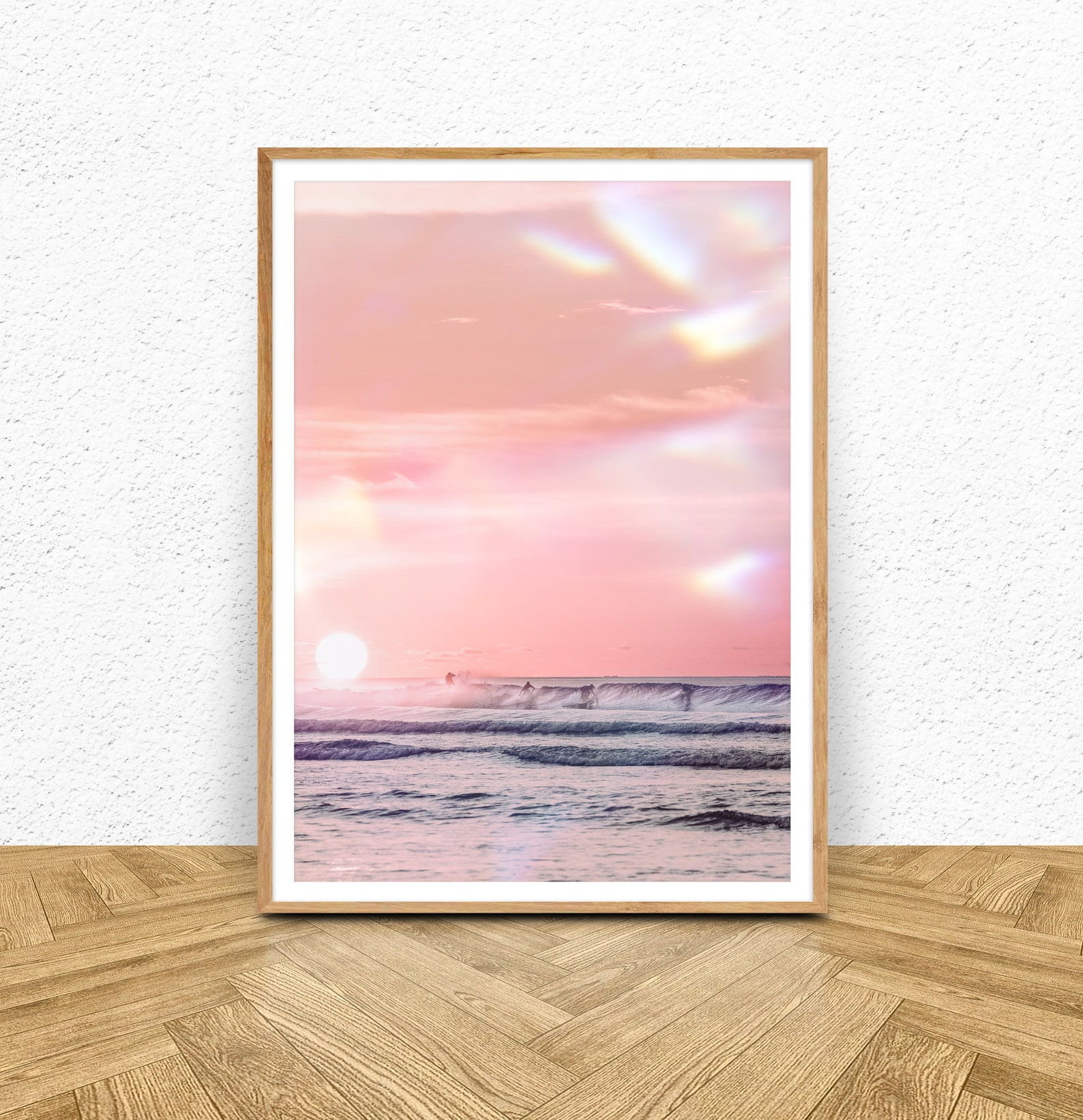 Pink Surf Beach Art Print Surf Photo Sunset Beach Print - Etsy