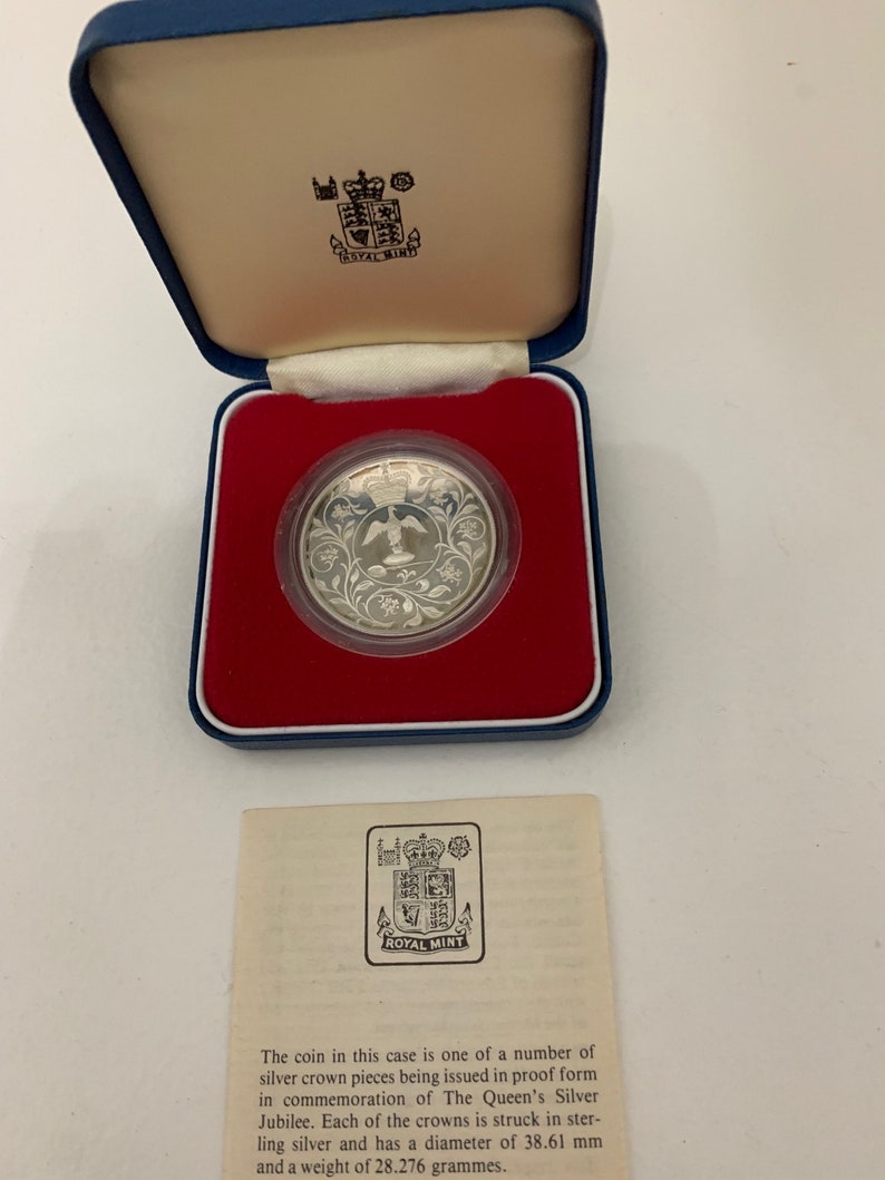 Royal Mint Queens Silver Jubilee 925 Sterling Silver 1977 Proof Crown ...