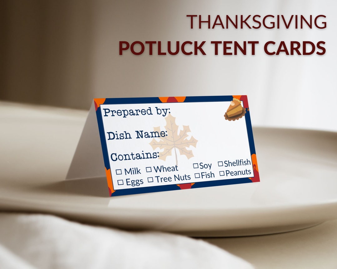 Potluck Tent Cards for Thanksgiving, Table Tents, Food Tent Cards ...