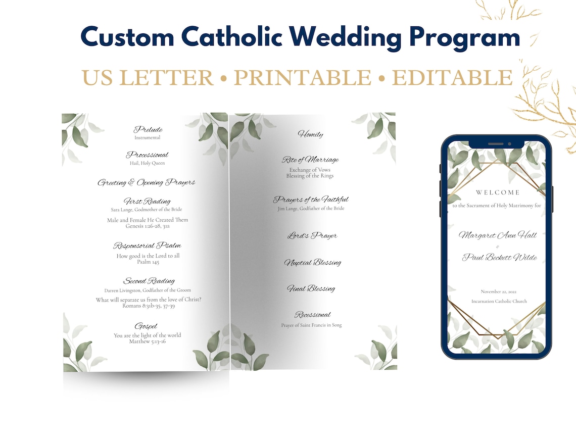 Catholic Wedding Program Template Liturgy Only Without Mass - Etsy