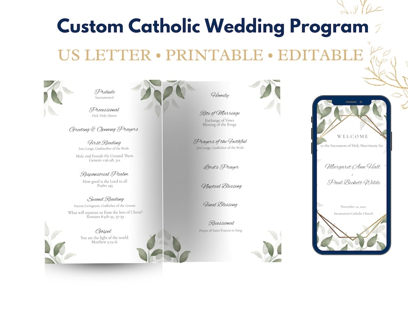 Catholic Wedding Program Template, Liturgy Only, Without Mass, Editable ...