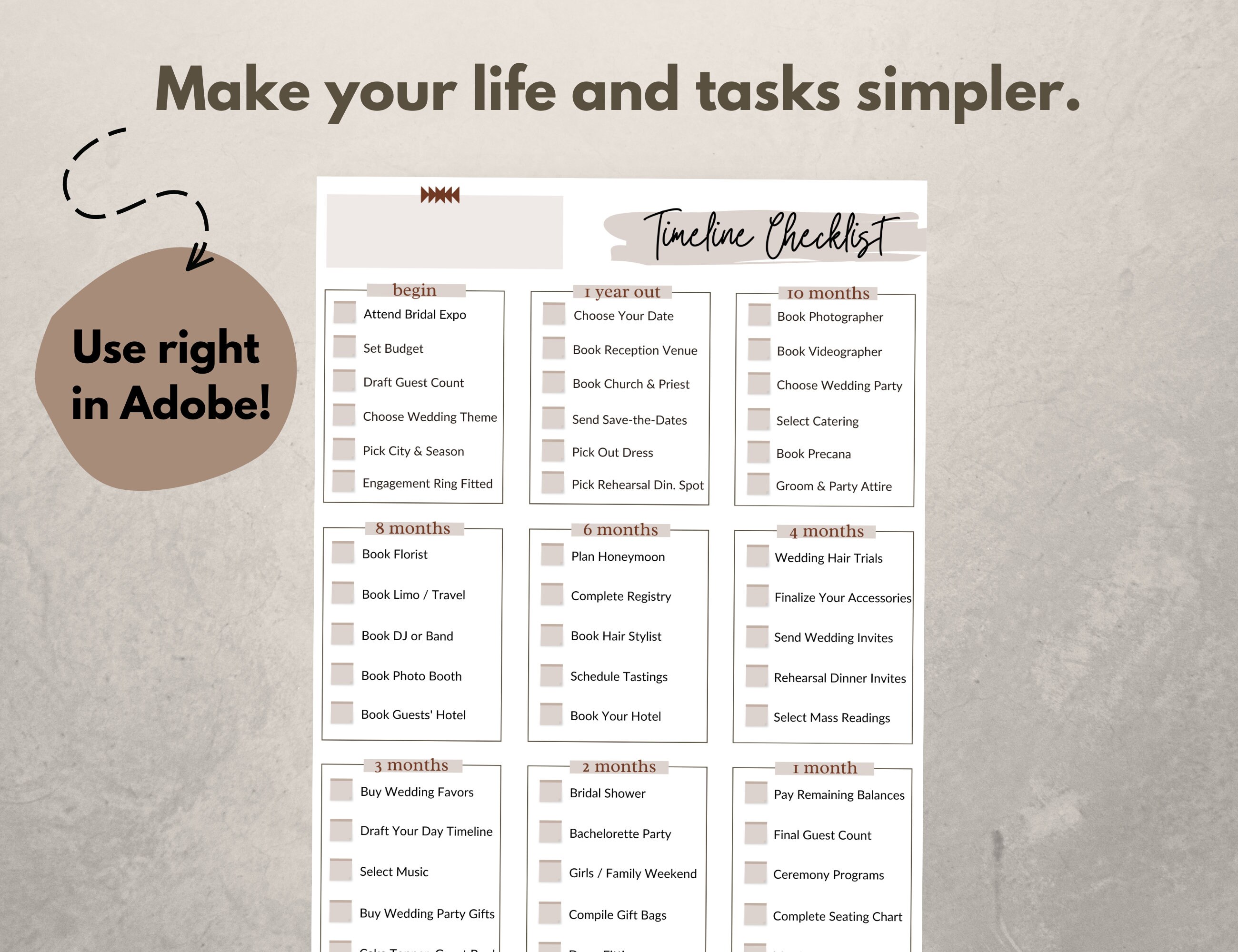 Wedding Checklist by Month Fillable Editable Timeline Itinerary ...