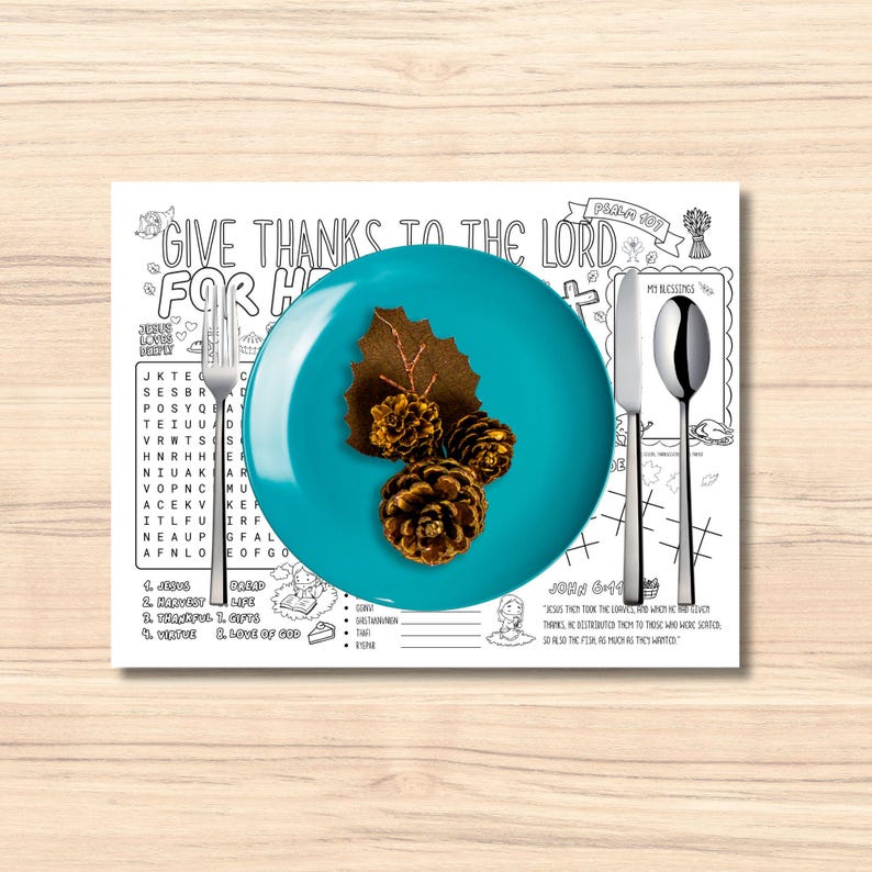 Christian Thanksgiving Coloring Printable Placemat With Religious Word ...