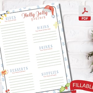 Potluck Sign up Sheet Editable Holiday Christmas Template Printable PDF ...
