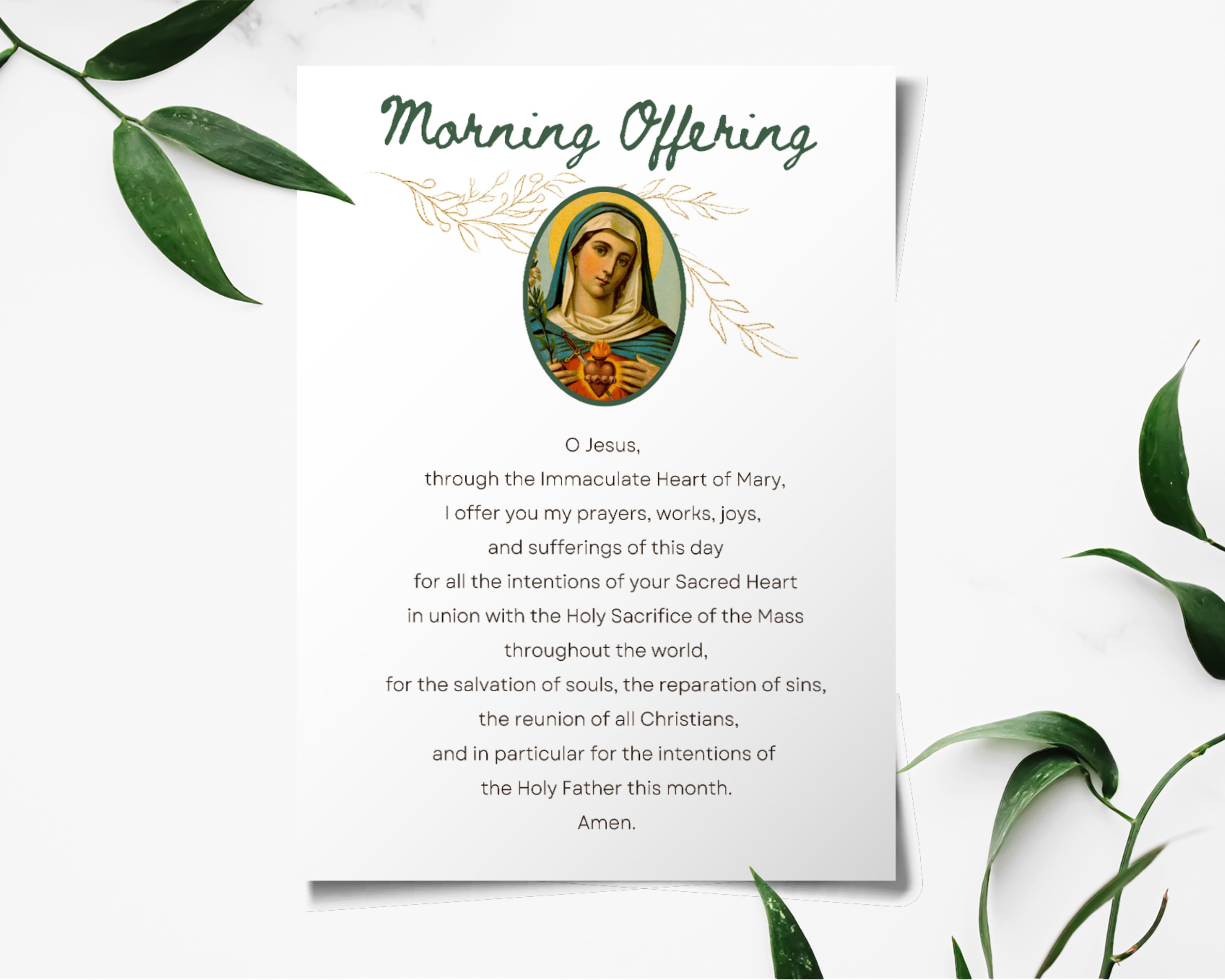Catholic Morning Offering PDF Prayer Daily Traditional Card Liturgical ...