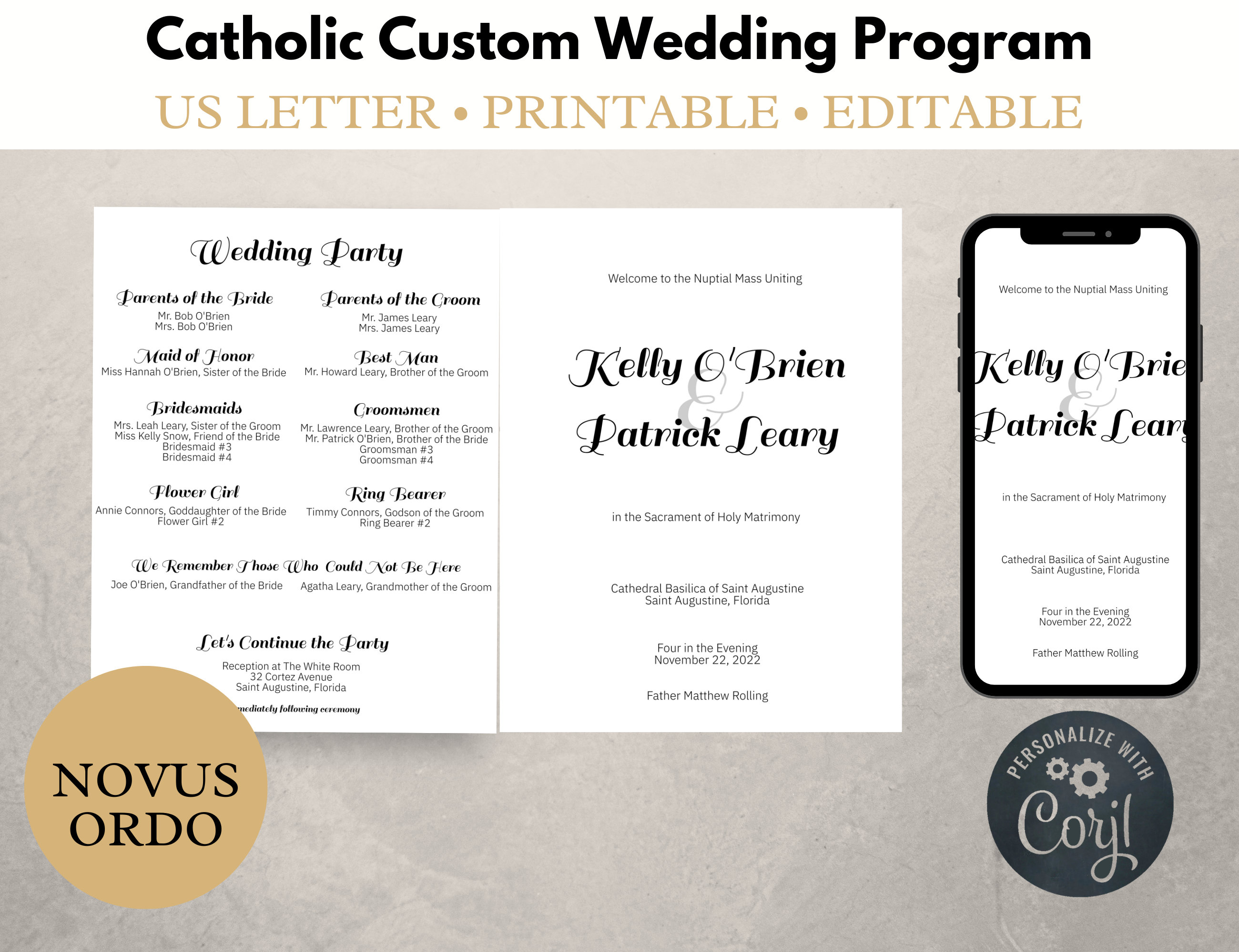 Catholic Wedding Program Template, PDF Template, Editable Digital ...