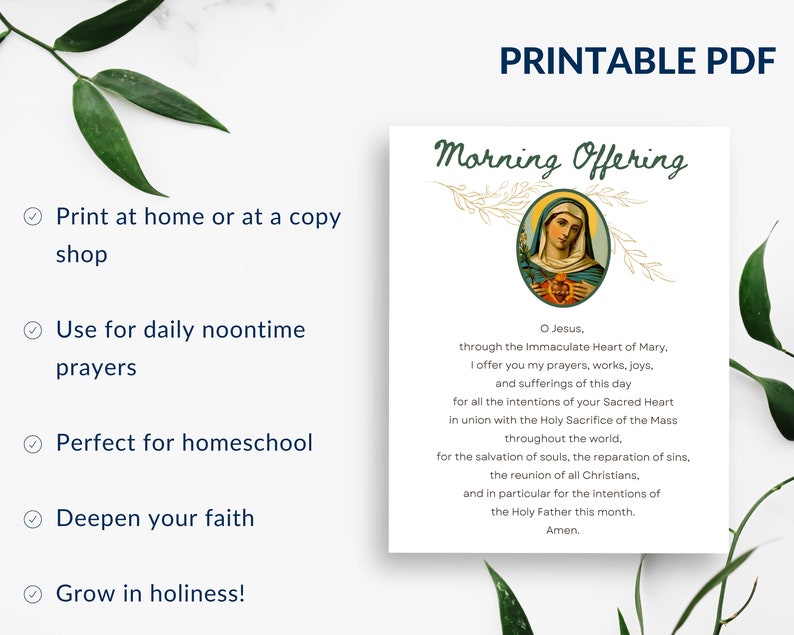 Catholic Morning Offering PDF Prayer Daily Traditional Card Liturgical ...