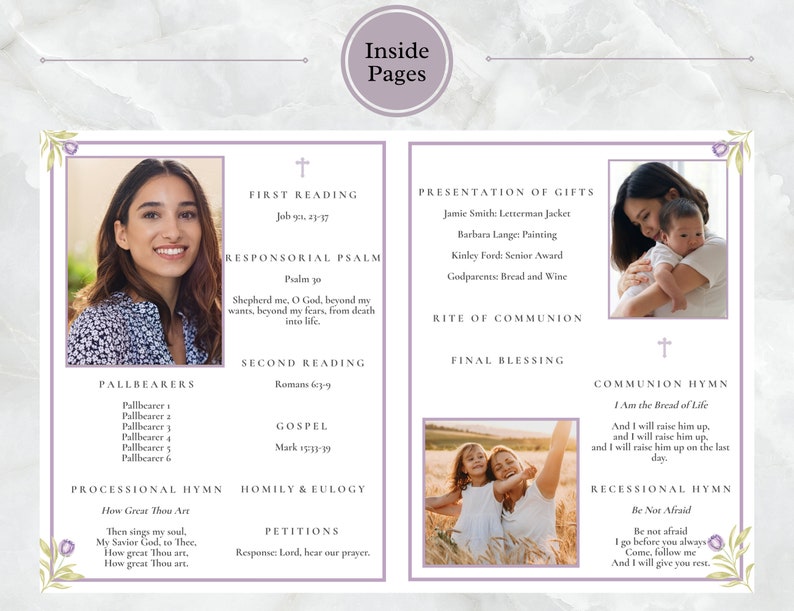 Catholic Funeral Program Template for Women Editable Booklet - Etsy