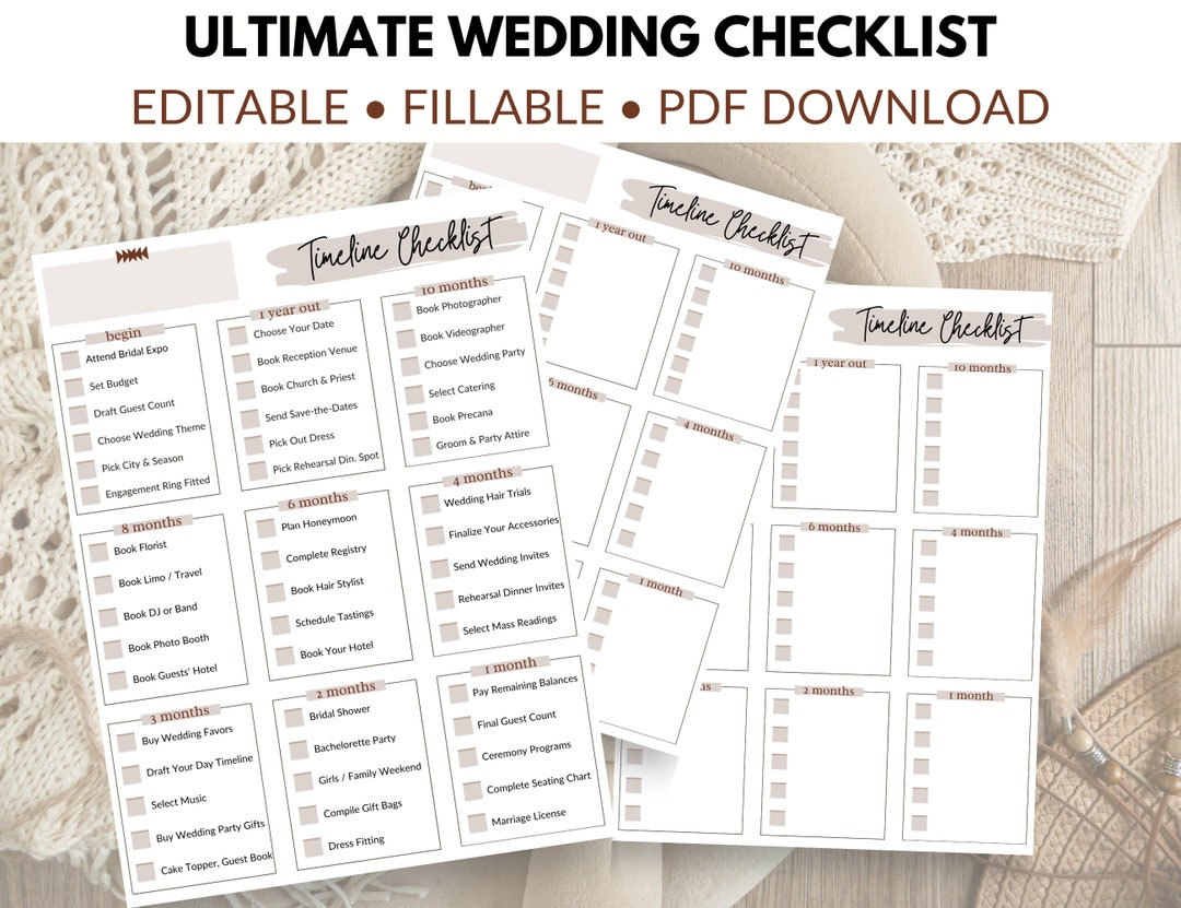 Wedding Checklist by Month Fillable Editable Timeline Itinerary ...