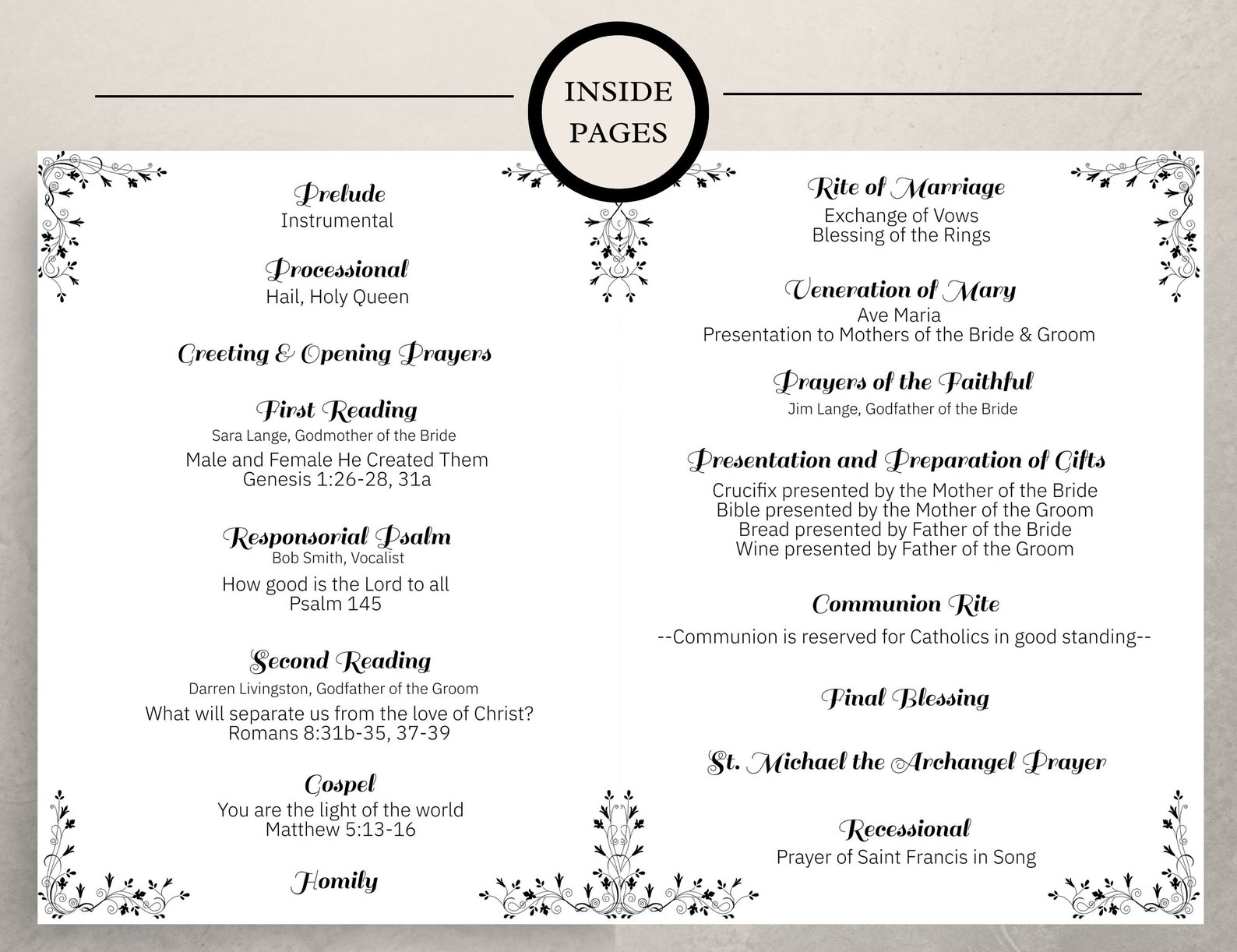 Catholic Wedding Program Template, Wedding Mass Program Template ...