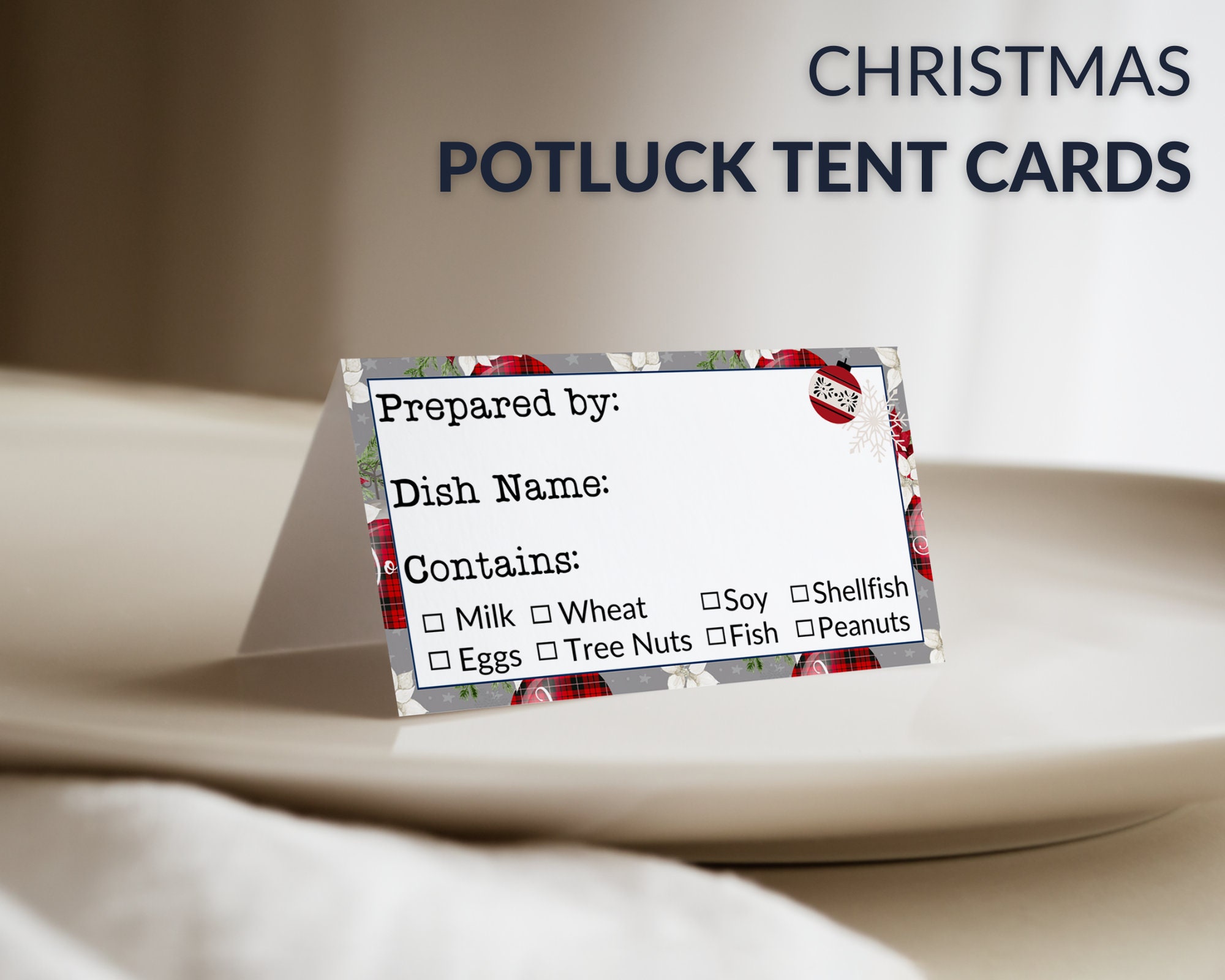 Potluck Tent Cards for Christmas, Table Tents, Food Tent Cards Template ...