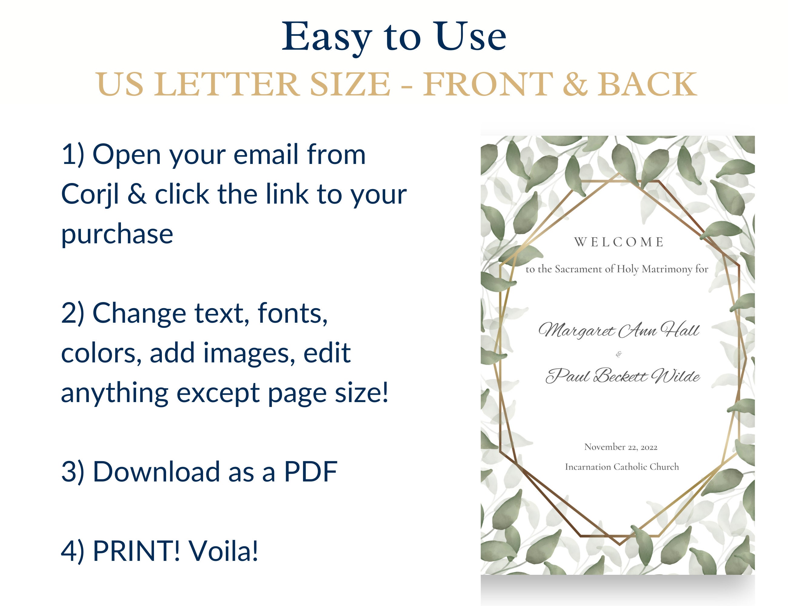 Catholic Wedding Program Template, Liturgy Only, Without Mass, Editable ...