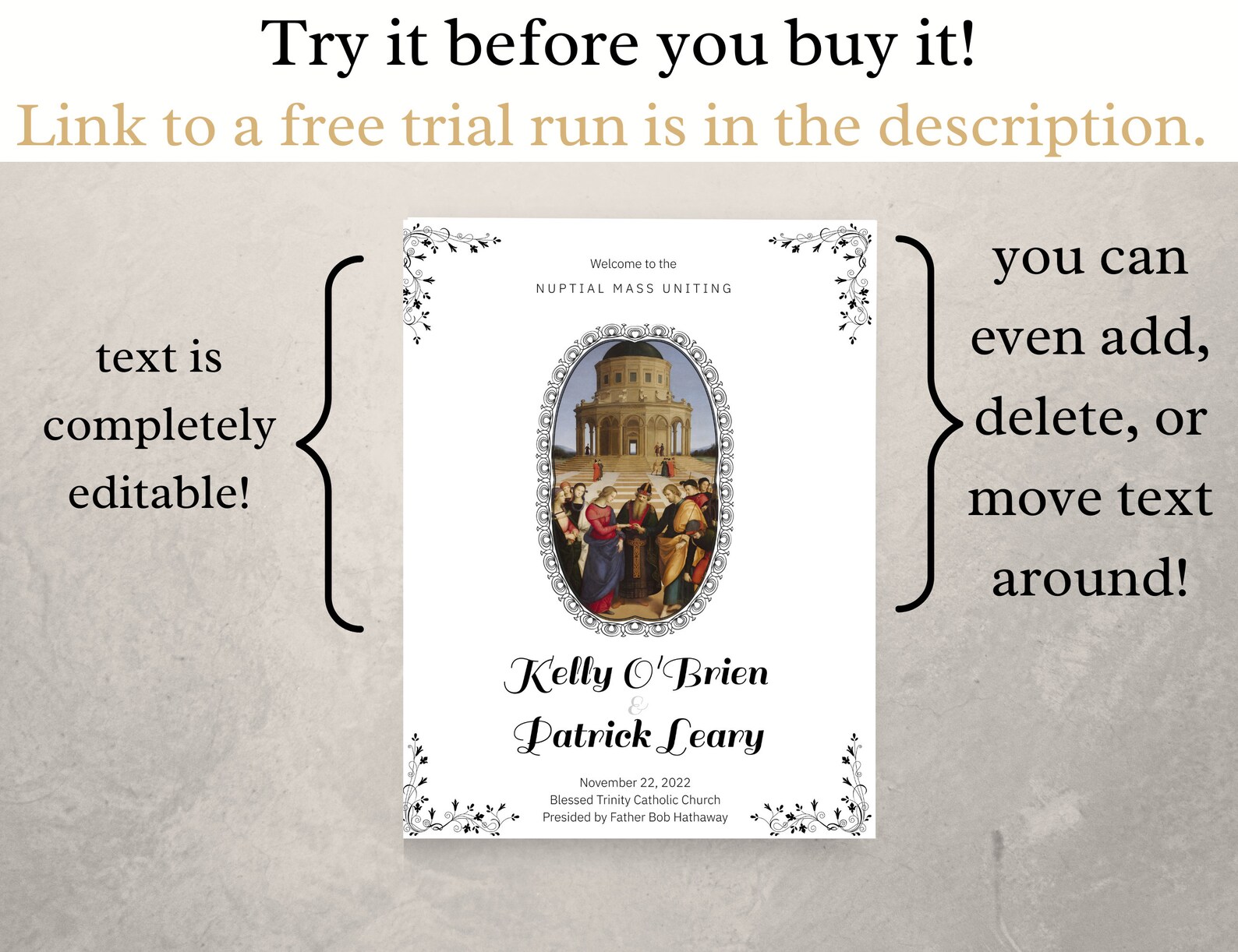 Catholic Wedding Program Template, Wedding Mass Program Template ...