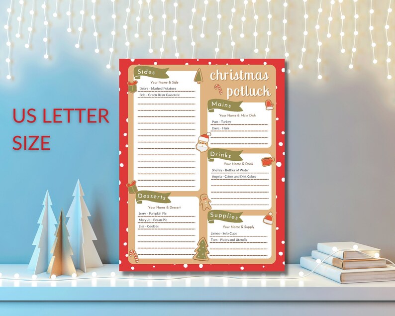 Christmas Potluck Sign Up Sheet Editable Template Printable Etsy