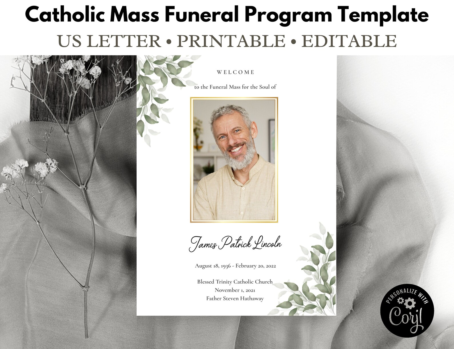 Catholic Funeral Program Template Catholic Mass Service - Etsy