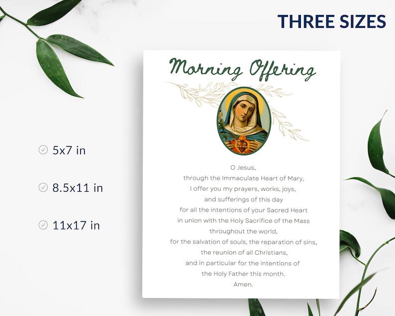 Catholic Morning Offering PDF Prayer Daily Traditional Card Liturgical ...