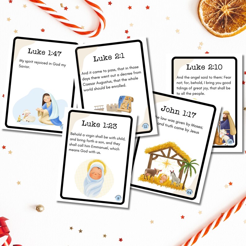 Advent Story Cards, Christmas Bible Verse Cards, Printable Nativity ...