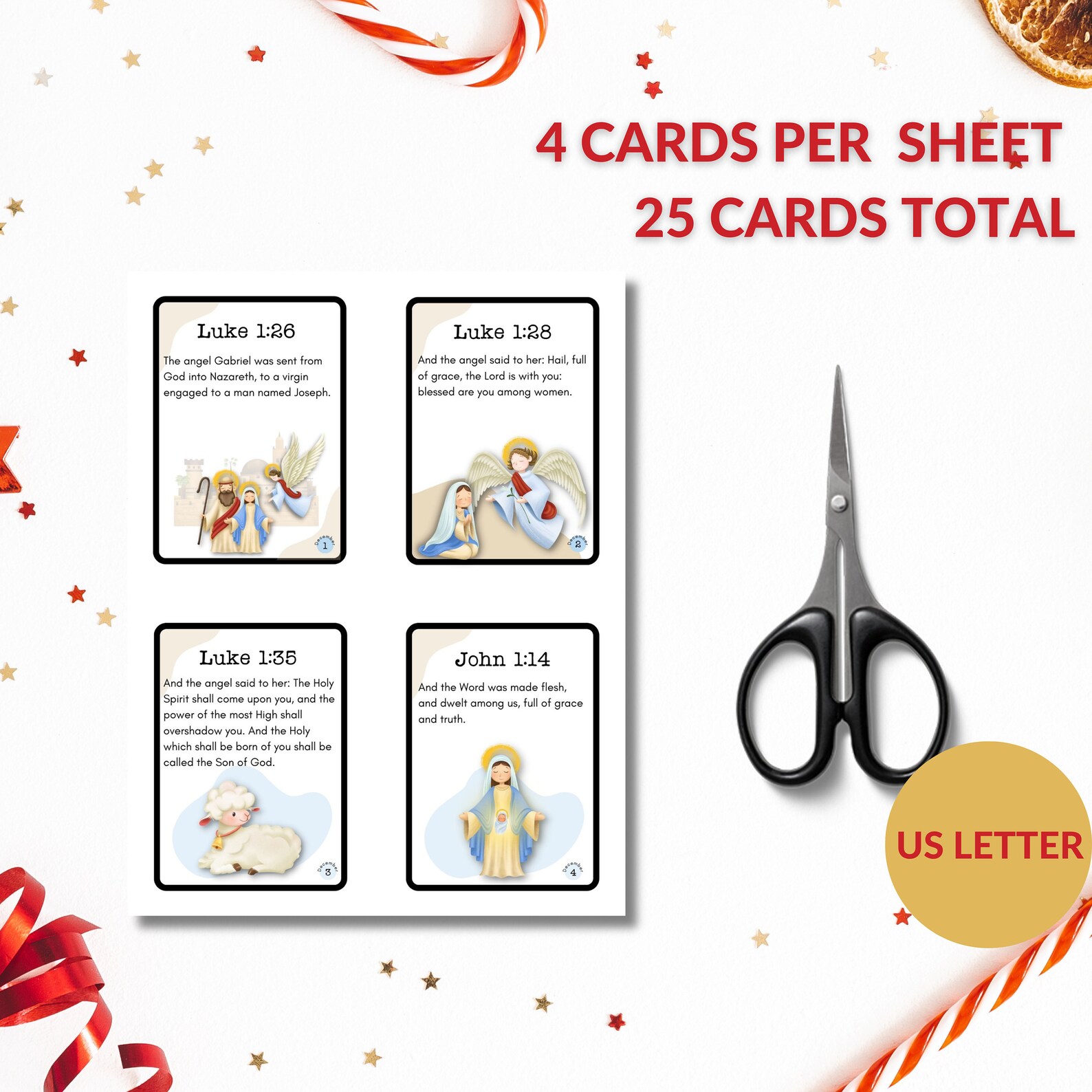 Advent Story Cards, Christmas Bible Verse Cards, Printable Nativity ...