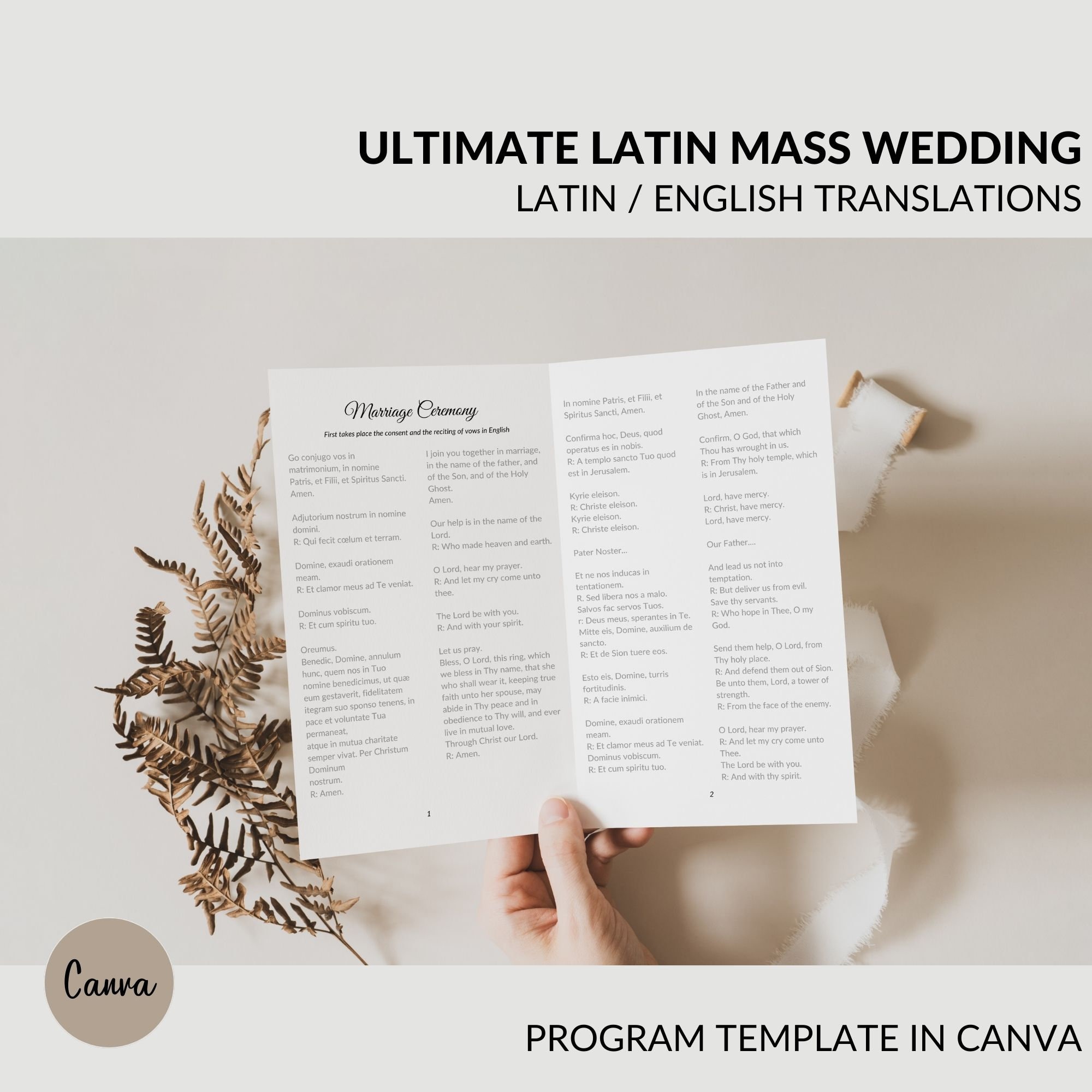 TLM Catholic Wedding Program Mass Template, Traditional Latin Mass ...