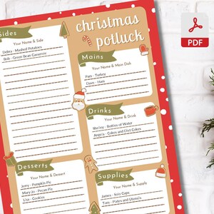 Christmas Potluck Sign up Sheet Editable Template Printable PDF Digital ...