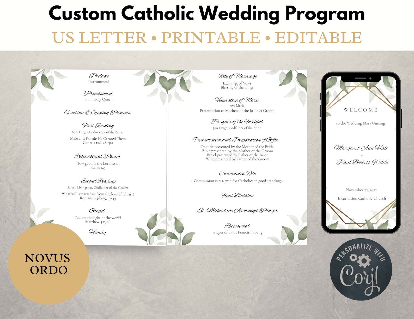 Catholic Wedding Program Template Wedding Mass Program - Etsy