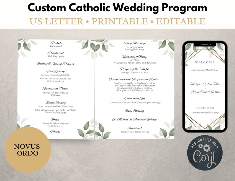 Catholic Wedding Program Template Wedding Mass Program - Etsy