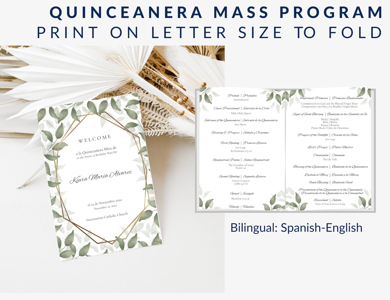 Quinceañera Program Template Catholic Mass Service in Spanish English ...