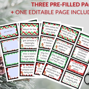 Christmas Kindness Cards, DIY Advent, Editable PDF, Advent Calendar Kit ...