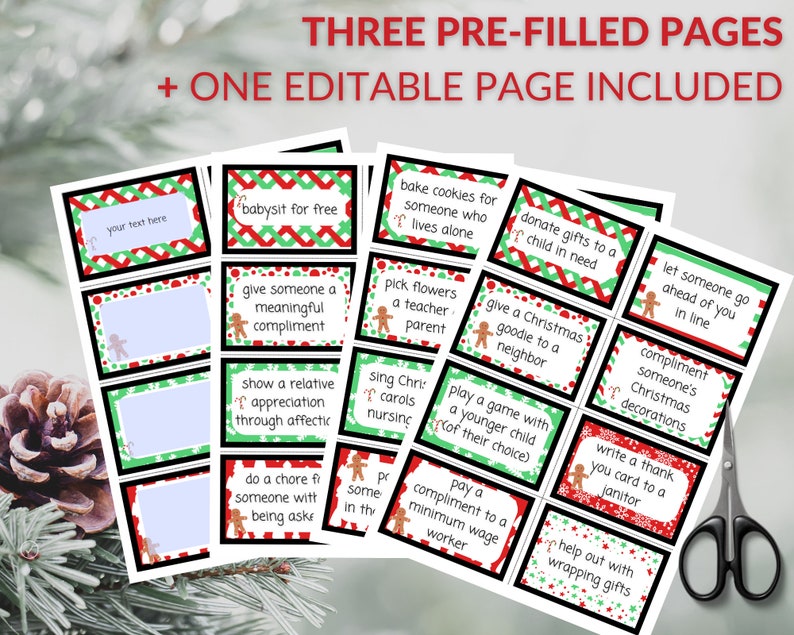 Christmas Kindness Cards, DIY Advent, Editable PDF, Advent Calendar Kit ...