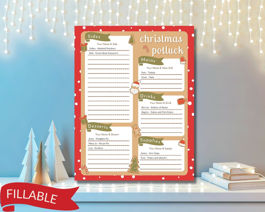 Christmas Potluck Sign up Sheet Editable Template Printable PDF Digital ...