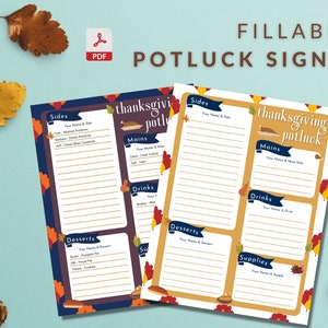 Thanksgiving Potluck Editable Sign up Sheet Template Printable PDF ...