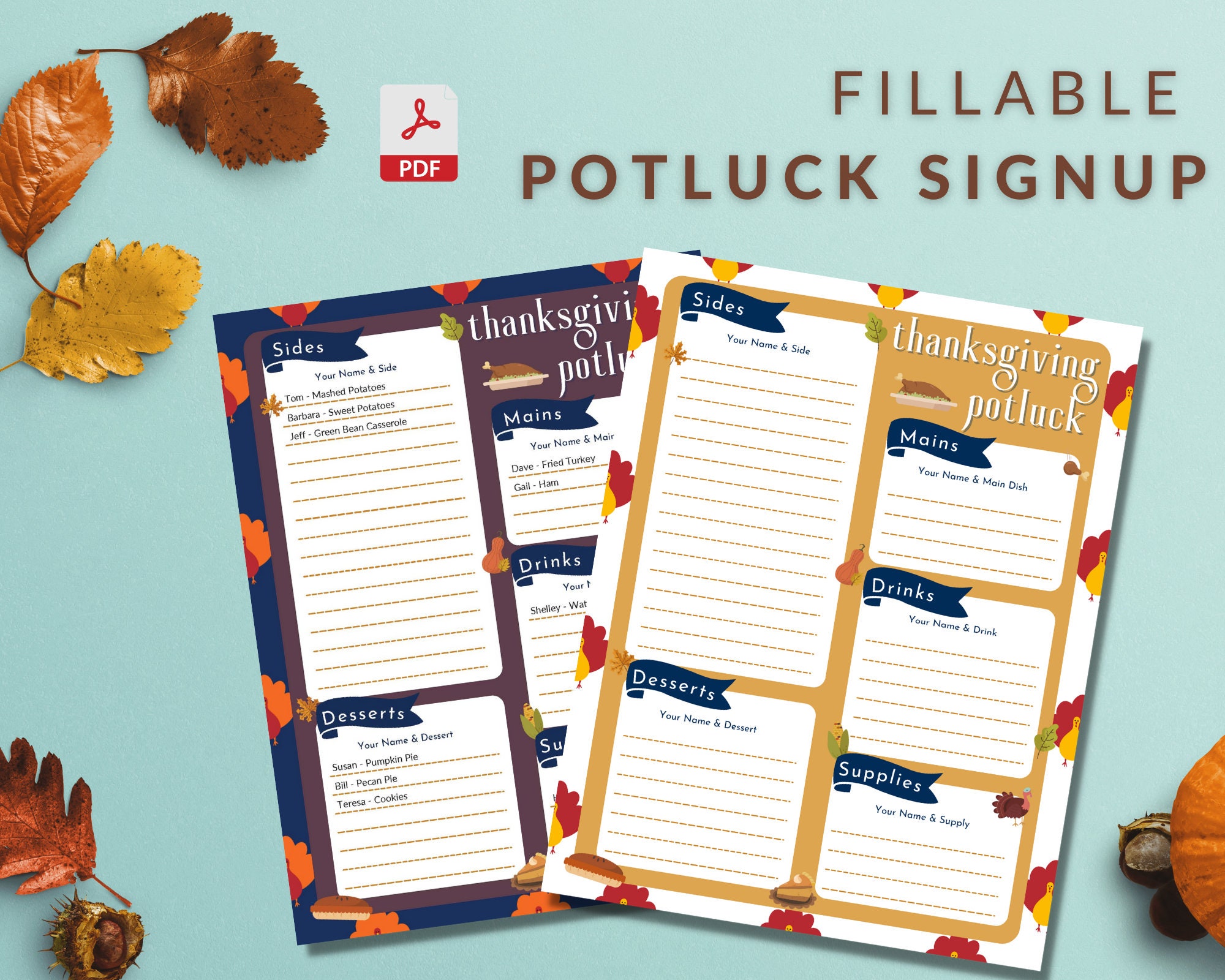Thanksgiving Potluck Editable Sign up Sheet Template Printable PDF ...