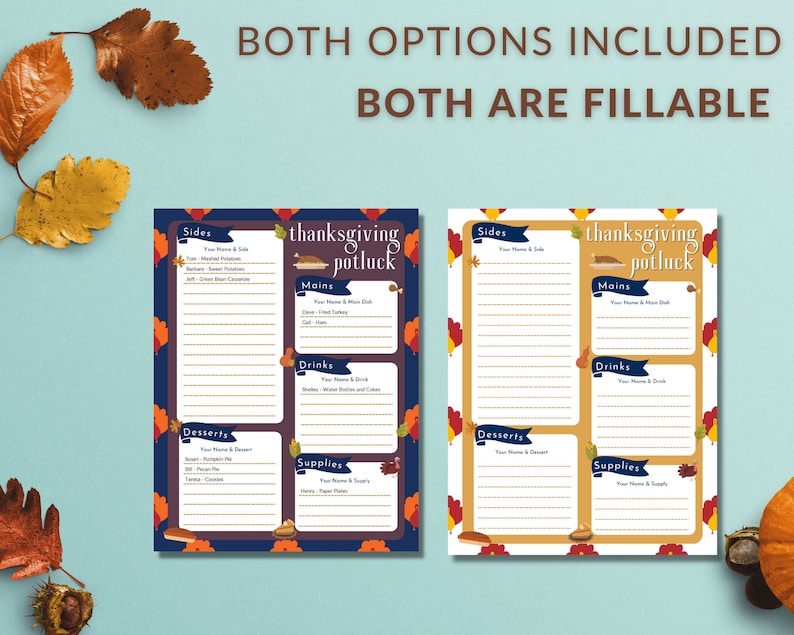 Thanksgiving Potluck Editable Sign up Sheet Template Printable PDF ...