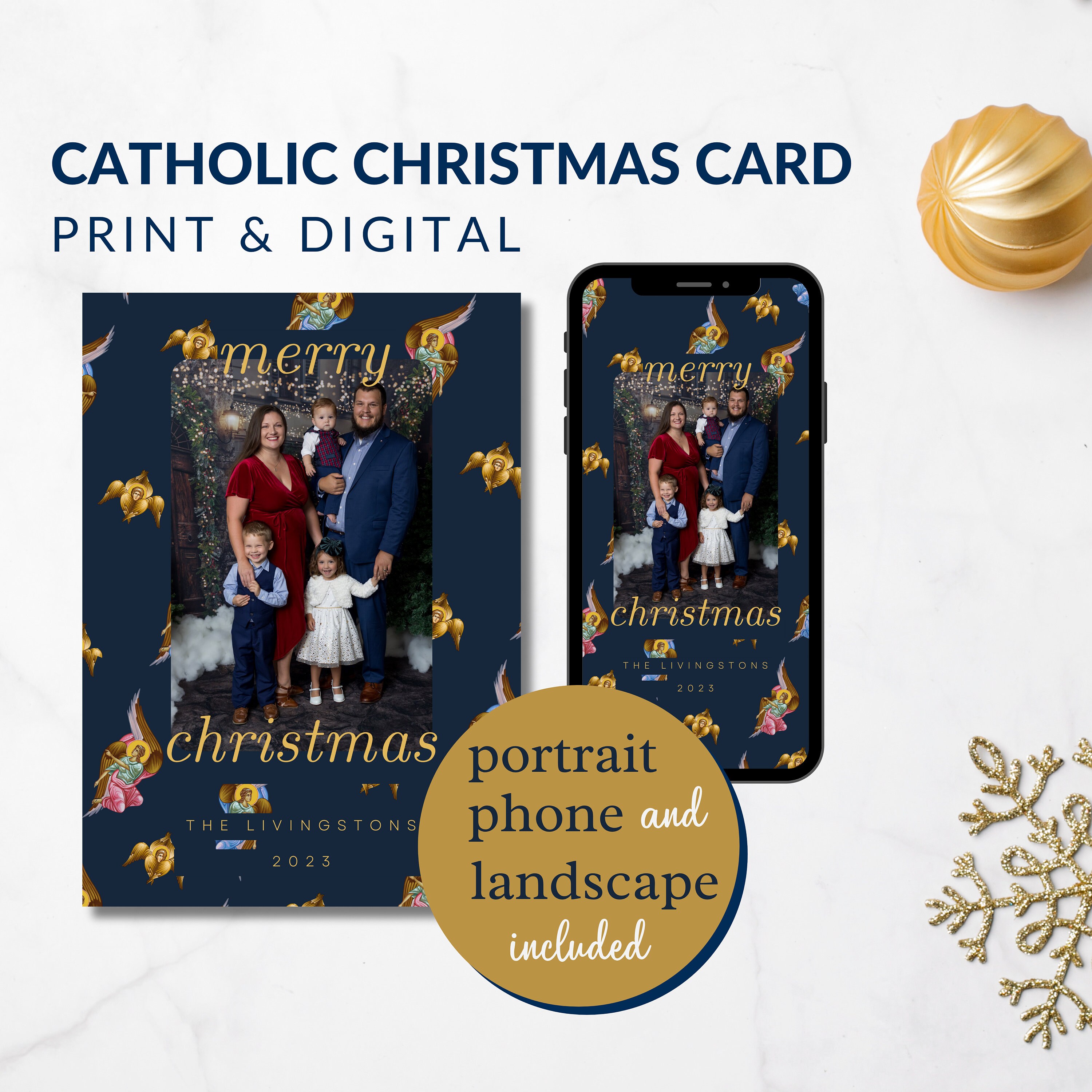 Catholic Christmas Cards Printable With Photo Template, Family ...