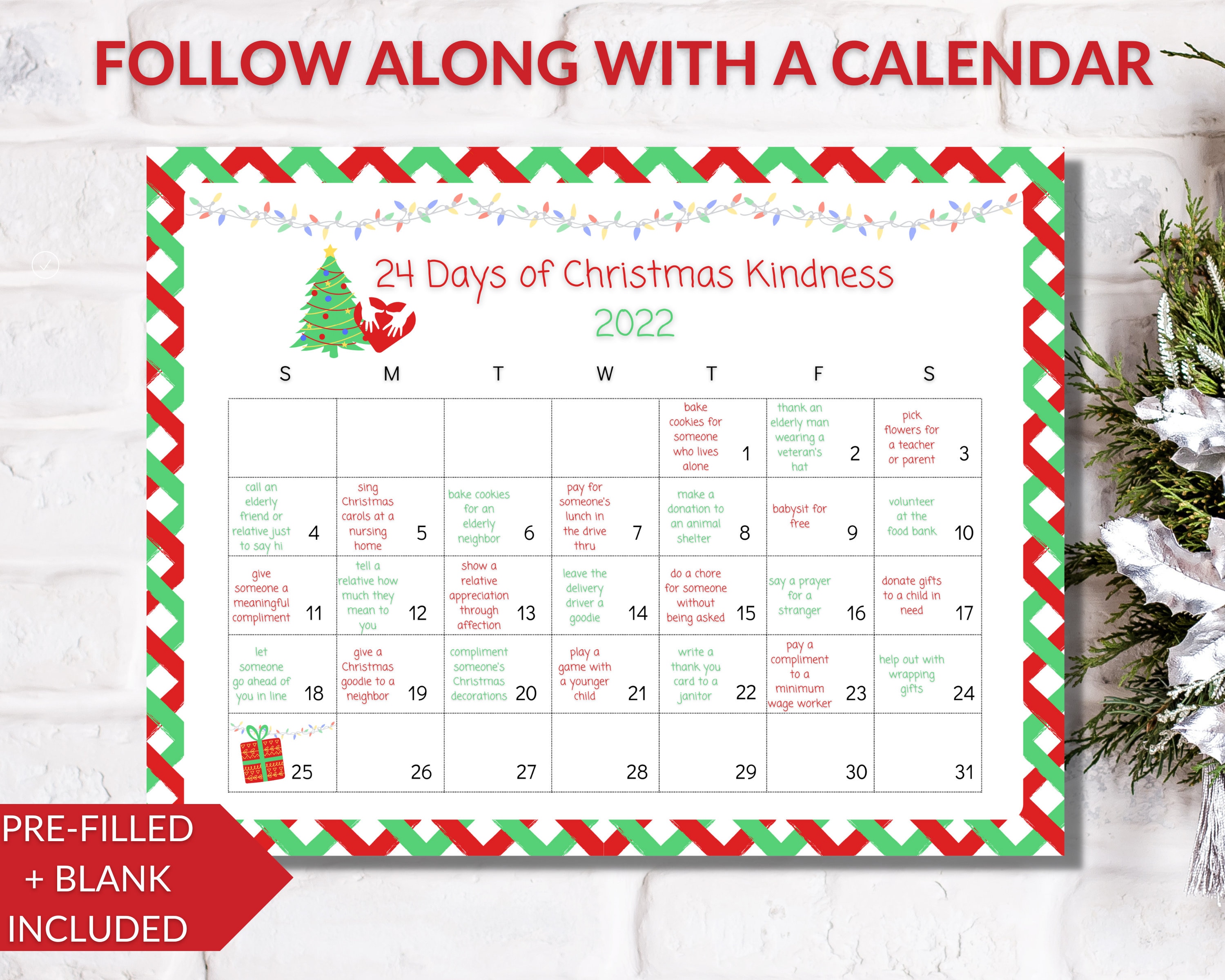 Kindness Advent Calendar and Cards, Christmas Kindness, DIY Advent ...