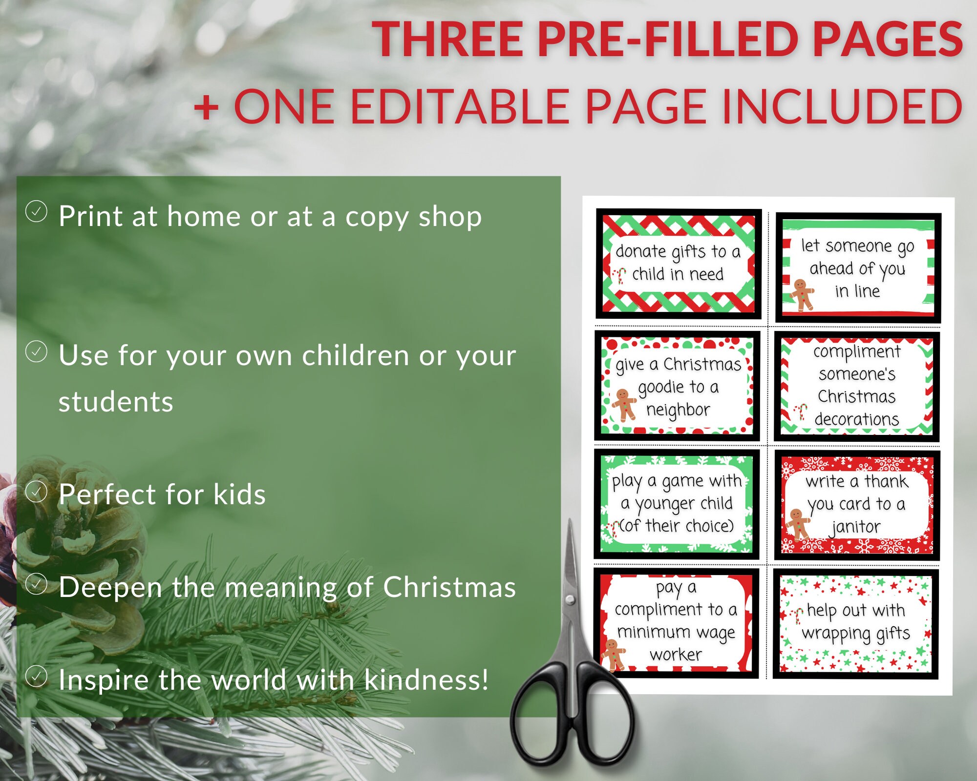 Christmas Kindness Cards, DIY Advent, Editable PDF, Advent Calendar Kit ...