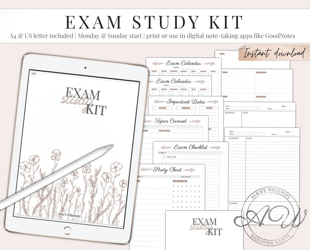 Exam Study Kit Instant Download Student Printables Digital Journal ...