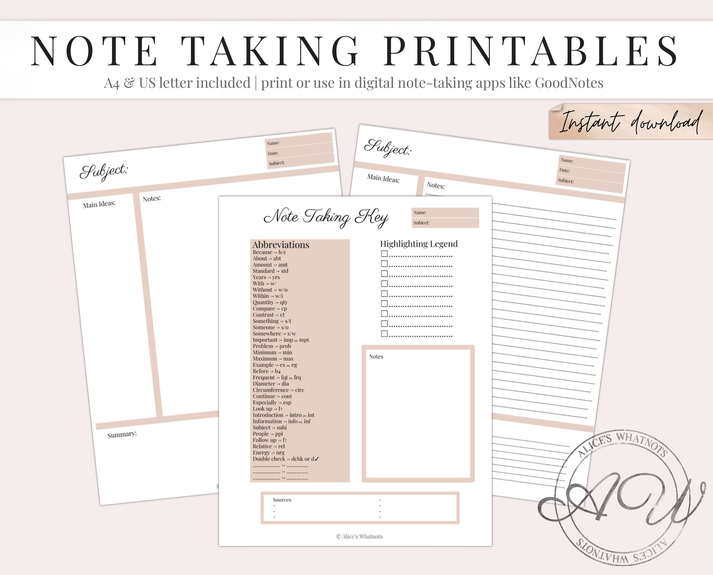 Note Taking Printables Instant Download Student Printables - Etsy