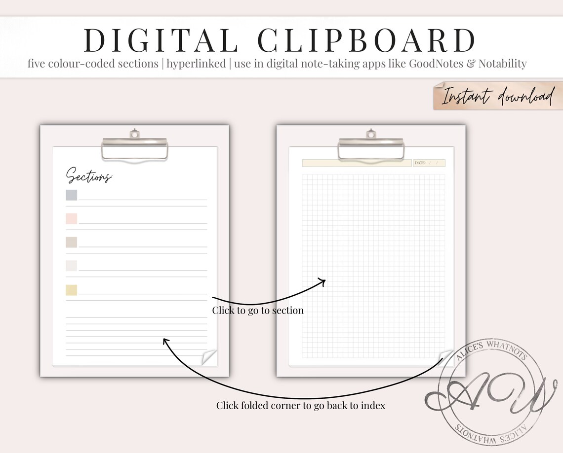 Digital Clipboard Instant Download Digital Notebook | Etsy