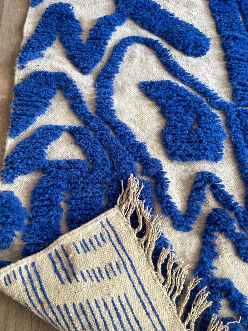 Blue Moroccan Rug, Handmade Berber Wool Rug, Abstract Boho Rug, Modern ...