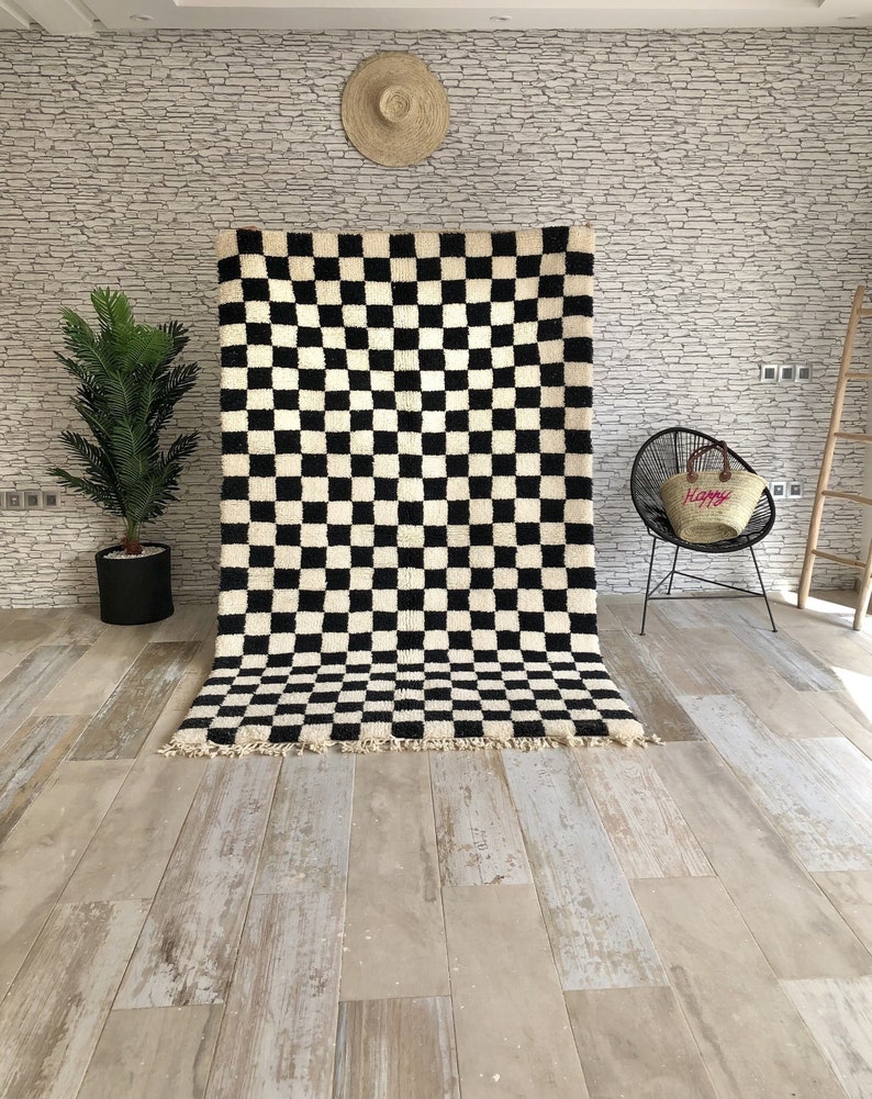 Large Black and White Checkered Rug Moroccan Berber Checkered - Etsy