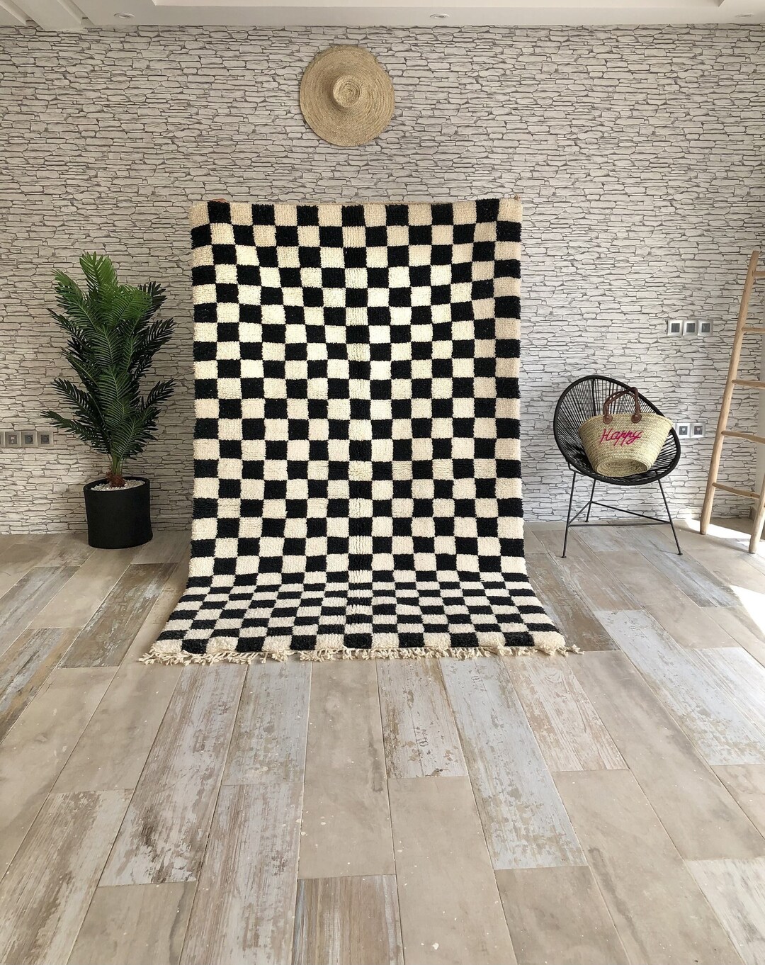 Large Black and White Checkered Rug, Moroccan Berber Checkered Rug ...